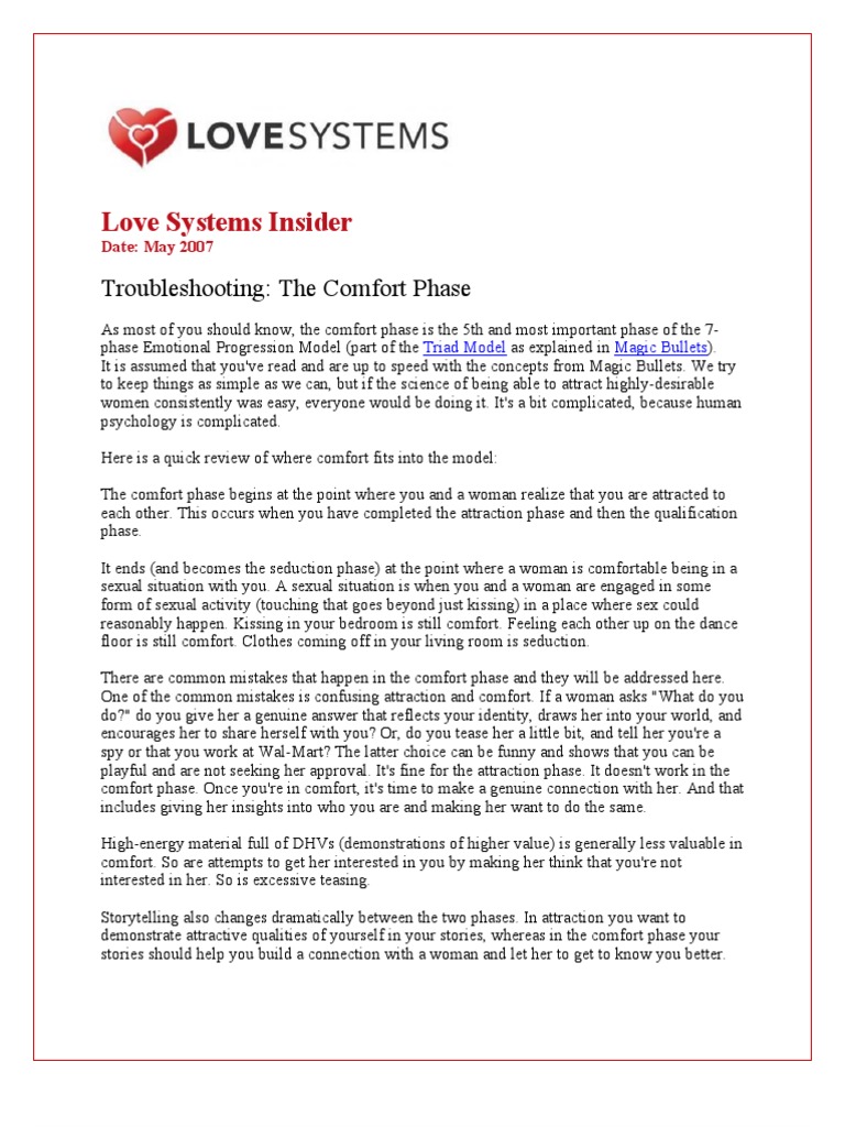 Love Systems Insider: Troubleshooting The Comfort Phase | PDF ...