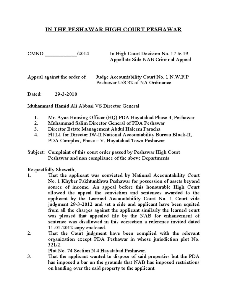 In The Peshawar High Court Peshawar | PDF