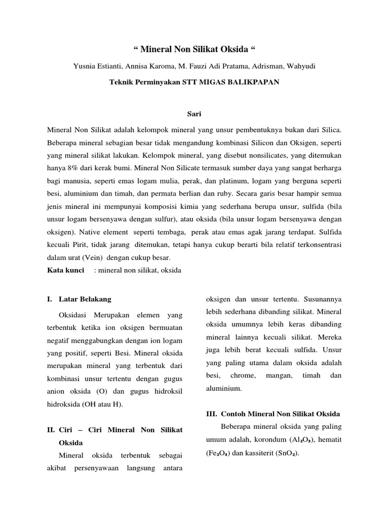 Mineral Non Silikat Oksida | PDF | Perjalanan | Sains & Matematika