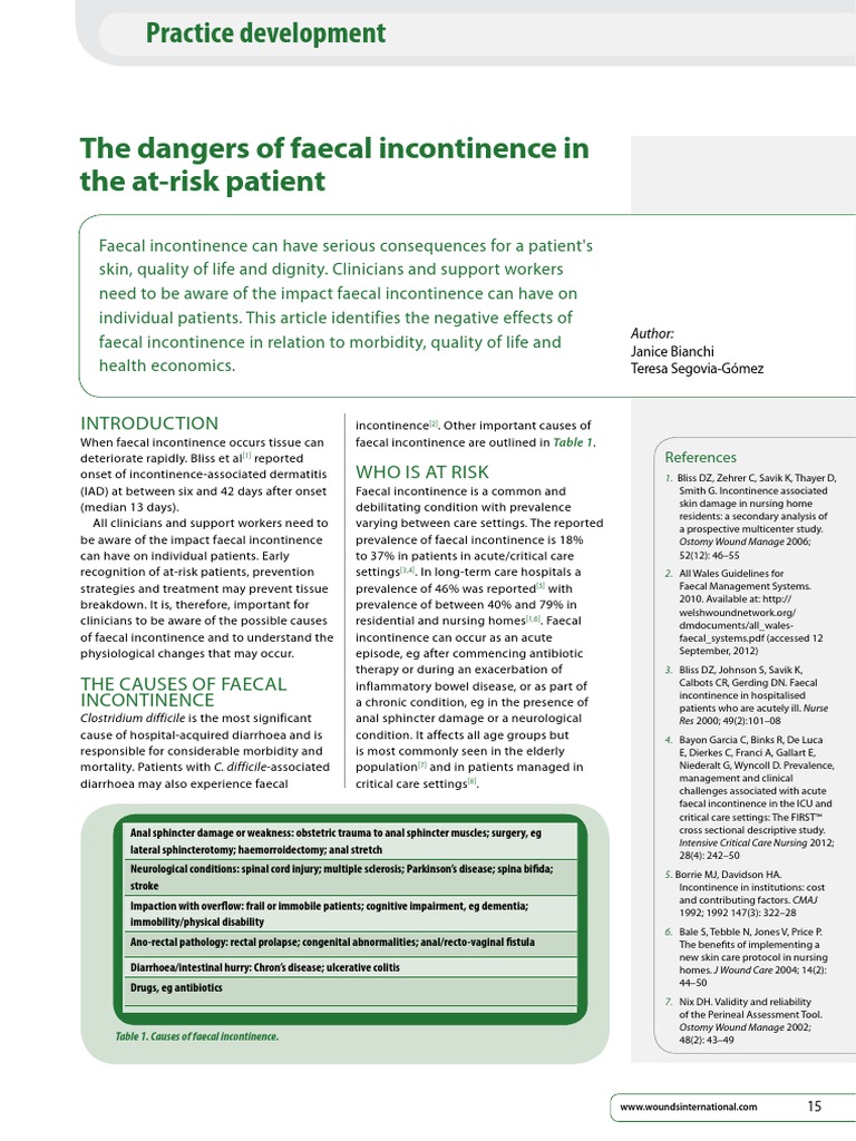 The Dangers of Faecal Incontinence in the at-risk Patient | Health Care ...