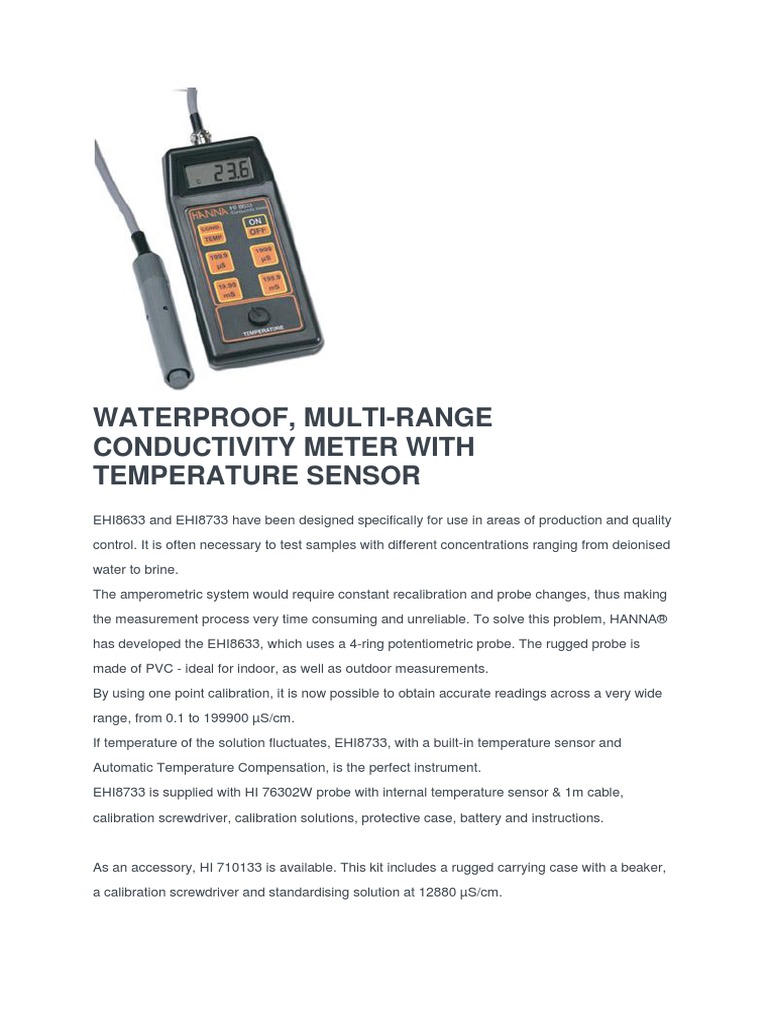 Waterproof, Multi-Range Conductivity Meter With Temperature Sensor | PDF