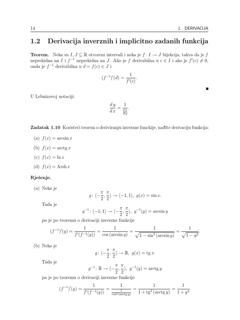 Derivacija Inverznih I Implicitno Zadanih Funkcija | PDF