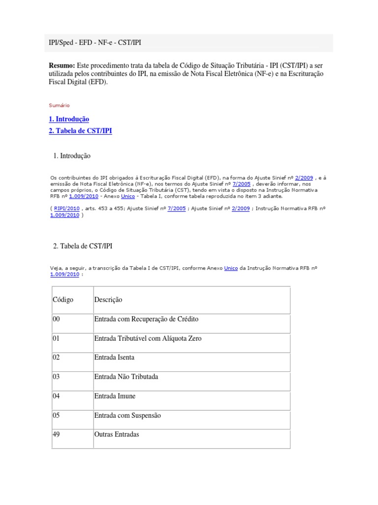 Tabela CST - Ipi | PDF