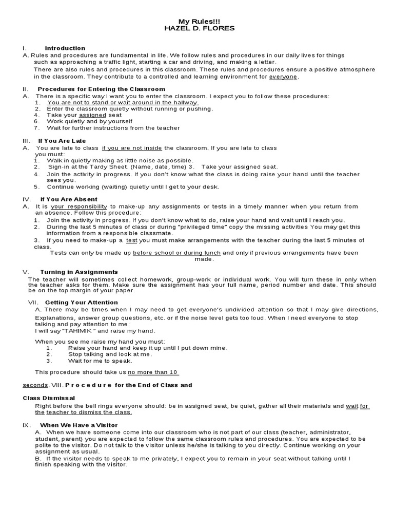 Class Rules & Procedures | PDF