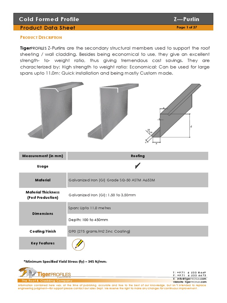 Z-Purlin Specifications and Span Data | PDF | Strength Of Materials ...