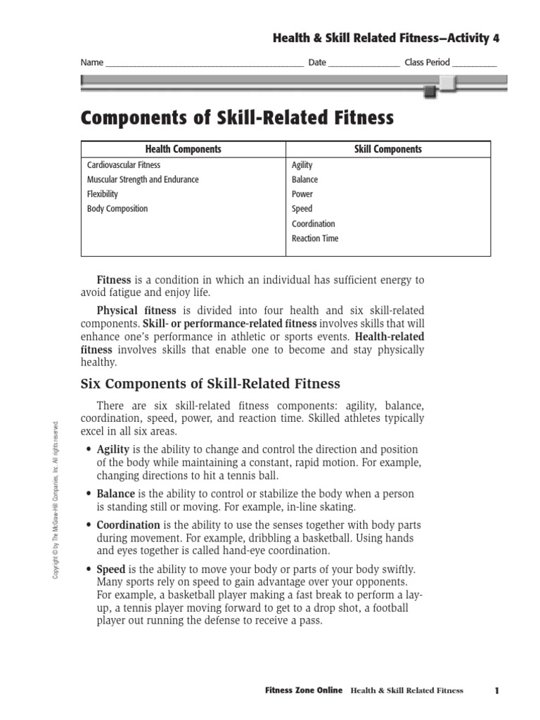 Health Skill Related Fitness Activity 4 | Physical Fitness | Pitcher