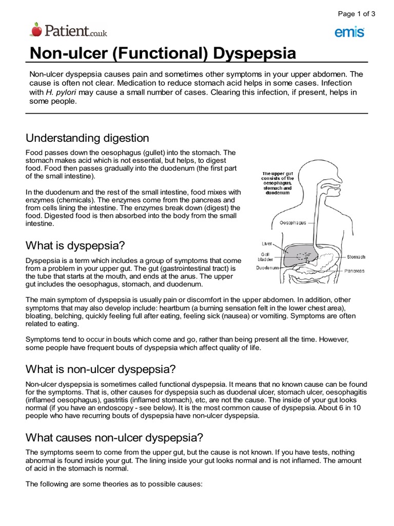 Non-Ulcer (Functional) Dyspepsia: Understanding Digestion | PDF | Indigestion | Peptic Ulcer