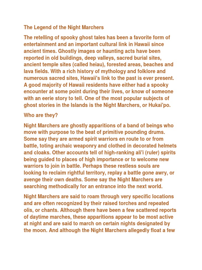 The Legend of The Night Marchers | PDF | Ghosts | Oahu