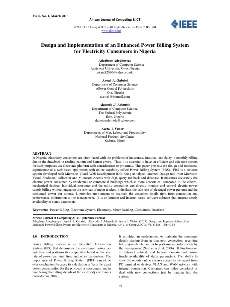 Design and Implementation of An Enhanced Power Billing System | PDF ...
