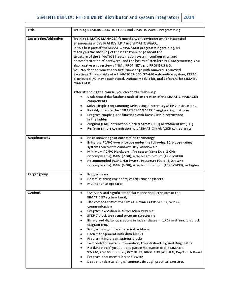 SIMENTEKNINDO PT (SIEMENS Distributor and System Integrator) | PDF