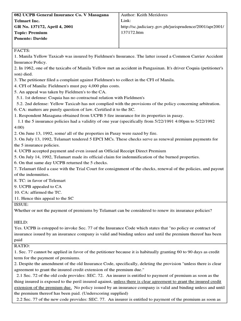 082 UCPB General Insurance Co, Inc. v. Masagana Telmart Inc. | PDF ...