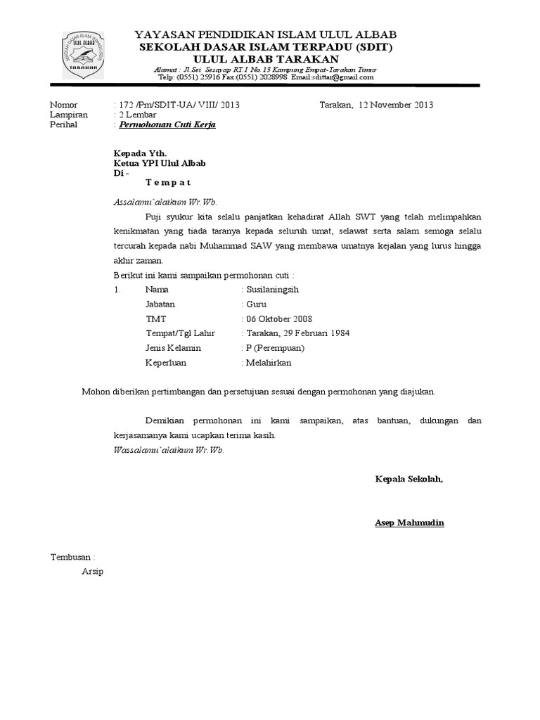 Surat Cuti Melahirkan | PDF