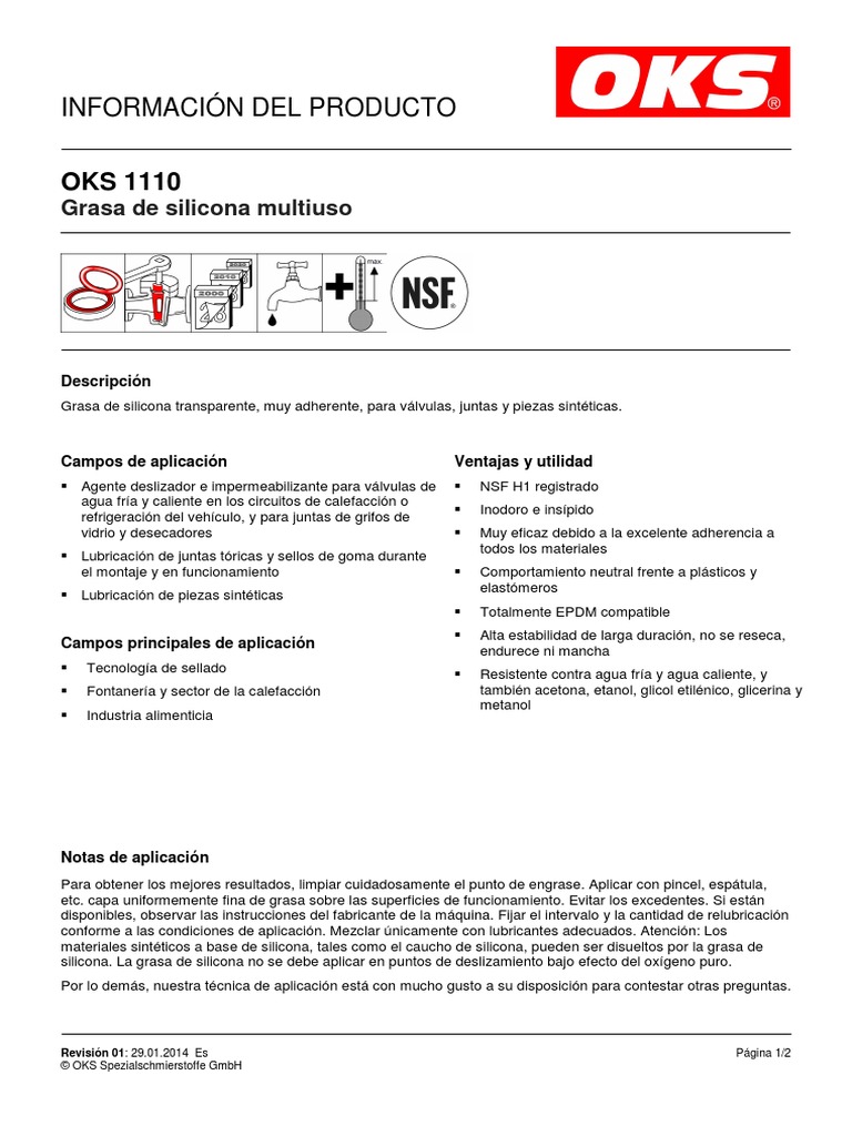 PI OKS 1110 Rev01 ES | PDF | Silicona | Lubricante