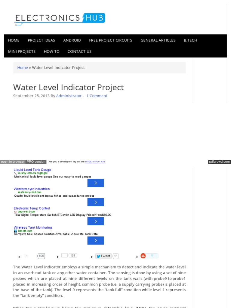 Water Level Indicator | PDF | Transistor | Electronics