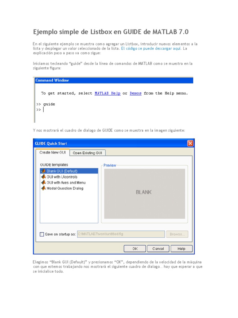 Ejemplo Simple de Listbox en GUIDE de MATLAB 7 | PDF | Devolución de llamada (programación de ...
