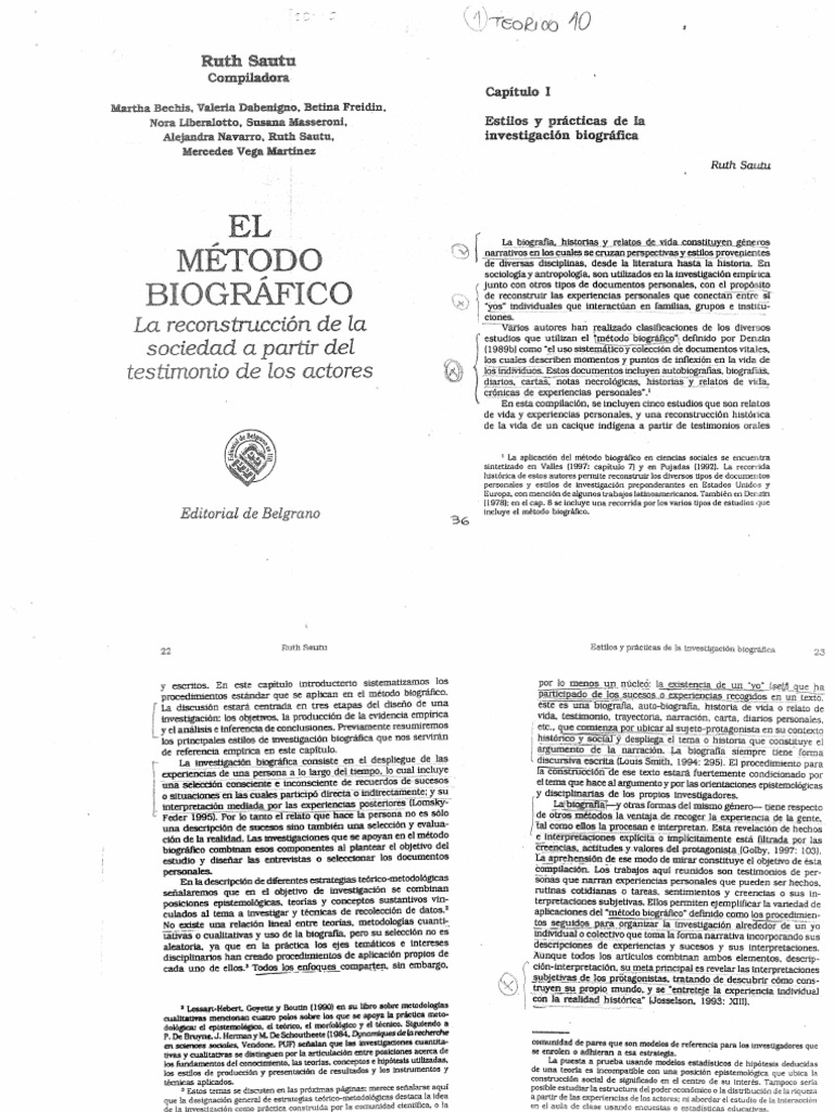 Ruth Sautu - El Metodo Biografico. Cap.1 | PDF | Etnografía | Método ...