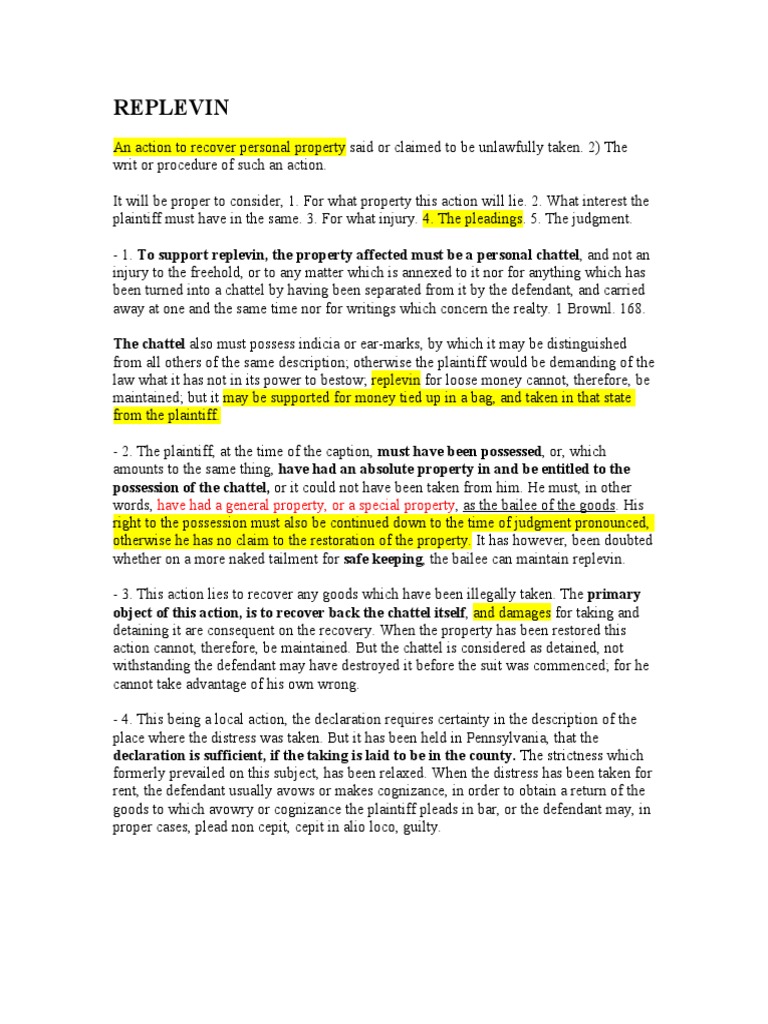 Replevin | PDF | Property | Property Law