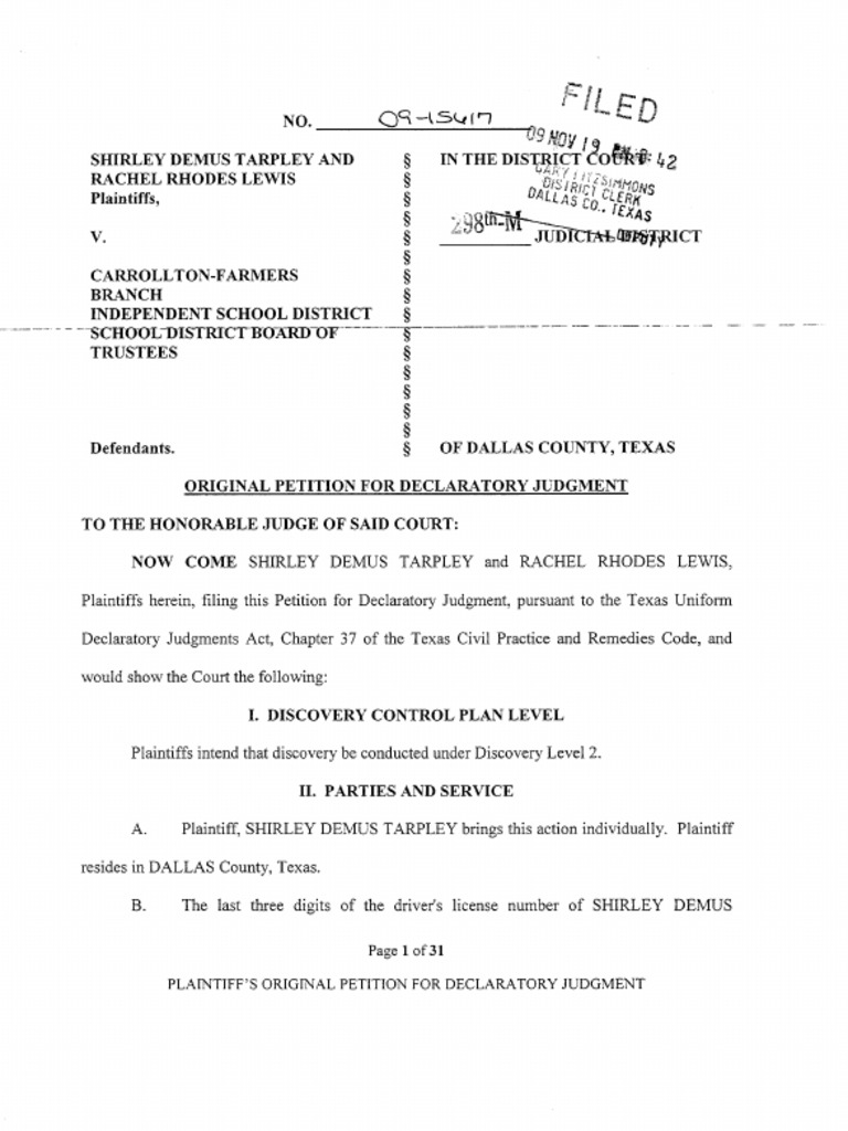 Declaratory Judgment Petition: C-FBISD | PDF | Politics | Social Science