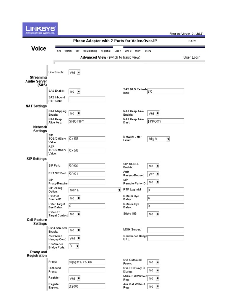 Linksys PAP2 Configuration For Sipgate (UK) | PDF | Internet ...