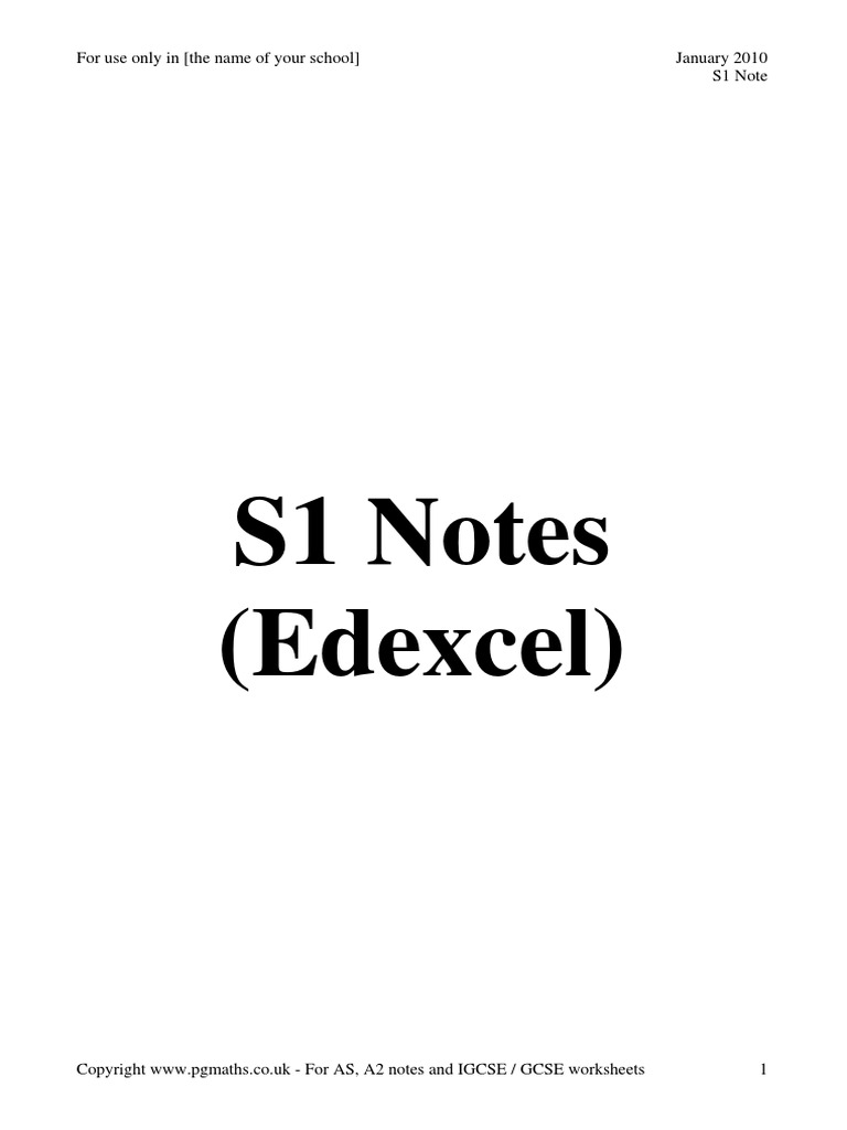 S1 Notes (Edexcel) : For Use Only in (The Name of Your School) January ...