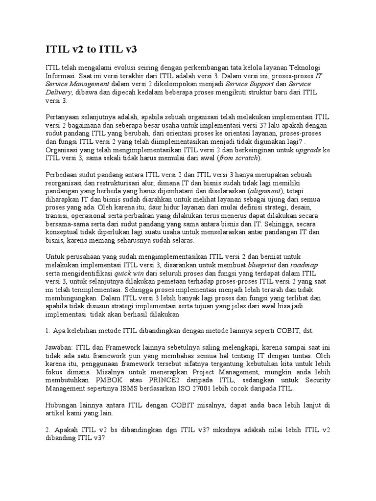 ITIL v2 To ITIL | PDF