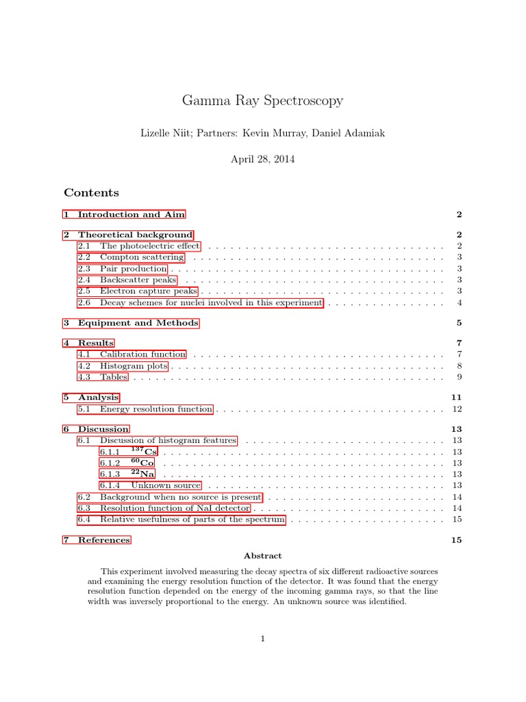 Gamma Ray Spectroscopy Lab Report | PDF | Gamma Ray | Electron
