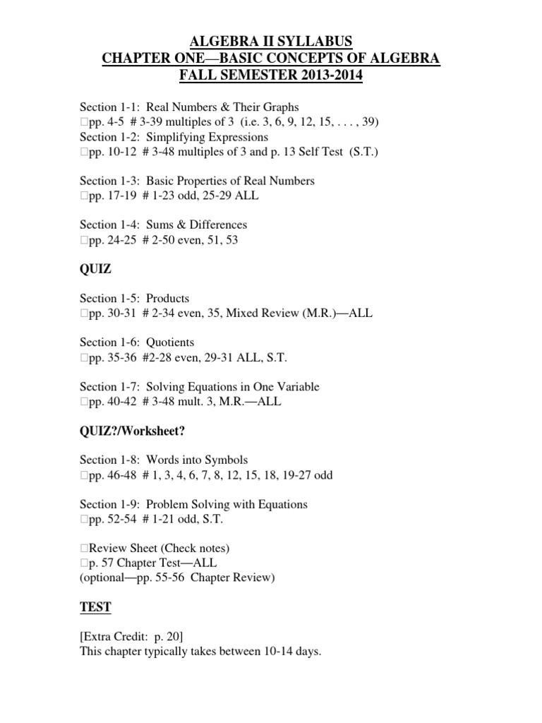 Algebra II Syllabus Overview | PDF