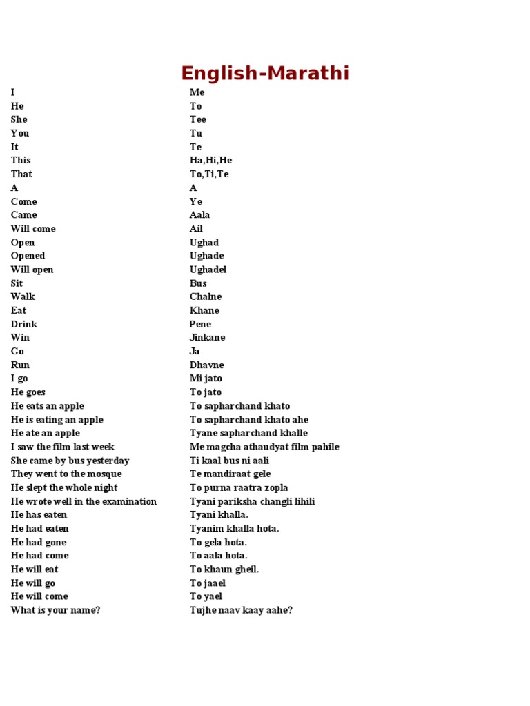 English To Marathi | PDF