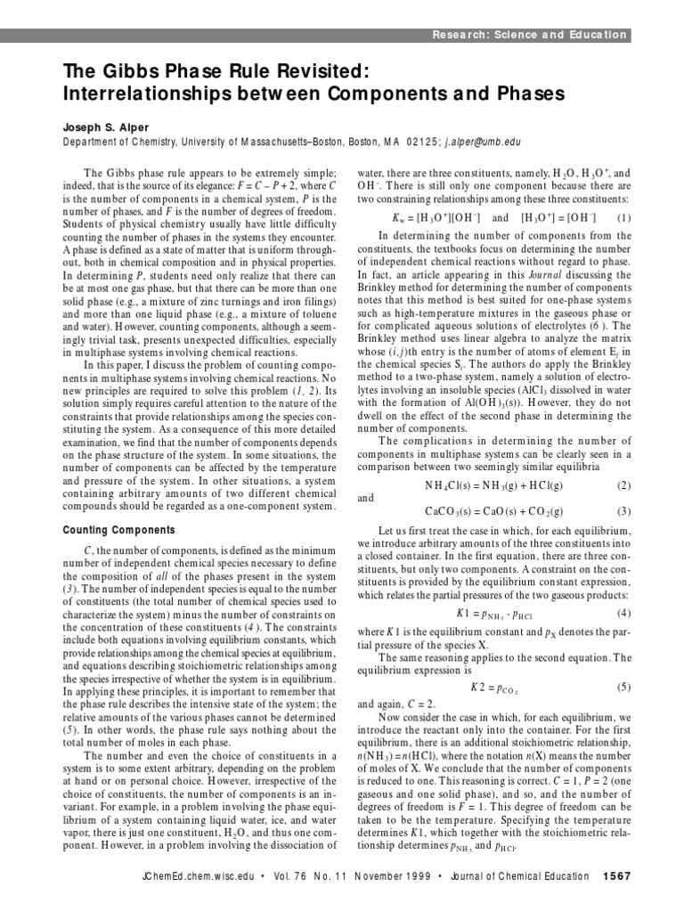 Understanding the Gibbs Phase Rule | PDF | Phase Rule | Chemical ...