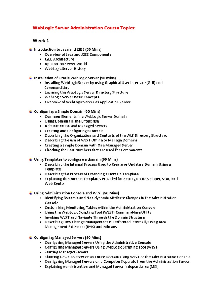 WebLogic Server Course Syllabus-Weekwise | PDF | Enterprise Java Beans | Command Line Interface