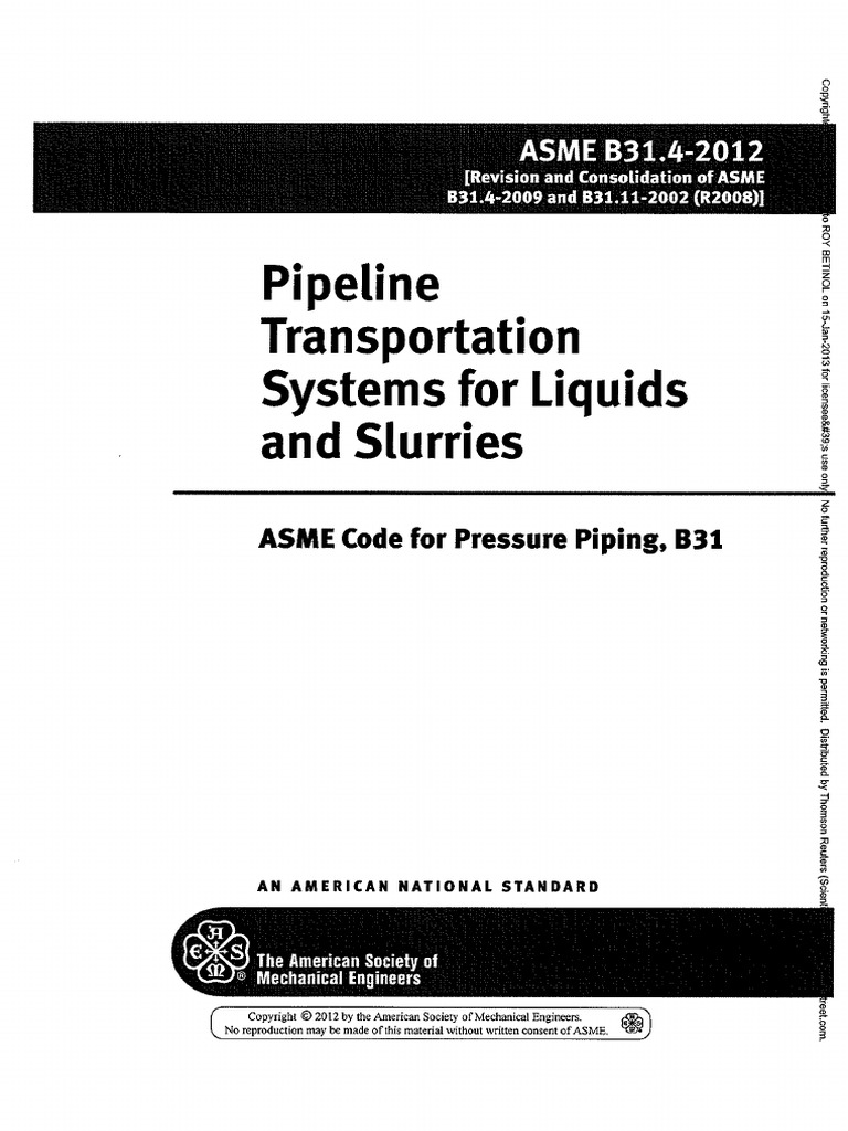 ASME B31.4-12 Pipeline Transportation Systems For Liquid and Slurries | PDF