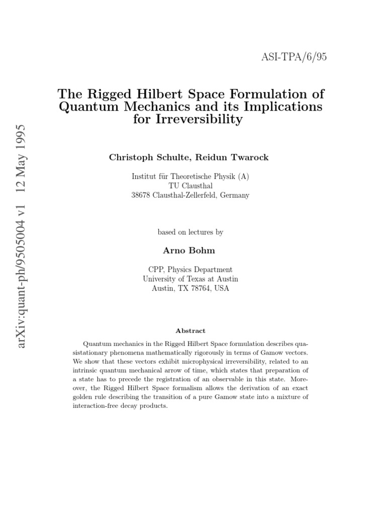 The Rigged Hilbert Space Formulation of Quantum Mechanics An | PDF | Hilbert Space | Eigenvalues ...