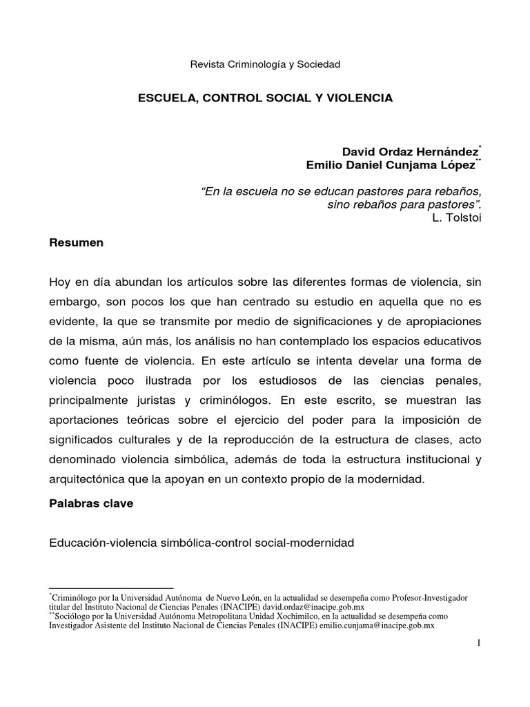 Escuela, Control Social y Violencia David Ordaz PDF | PDF | Sociedad ...