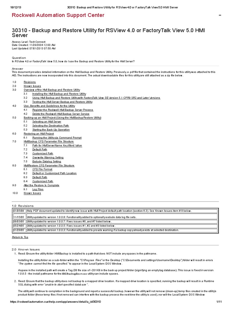 Backup and Restore Utility For RSView 4.0 or FactoryTalk View 5 PDF ...