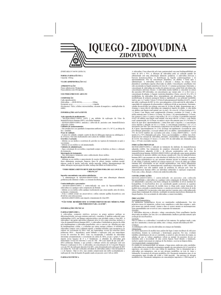 Zidovudina: Indicações e Efeitos | PDF | Anemia | HIV