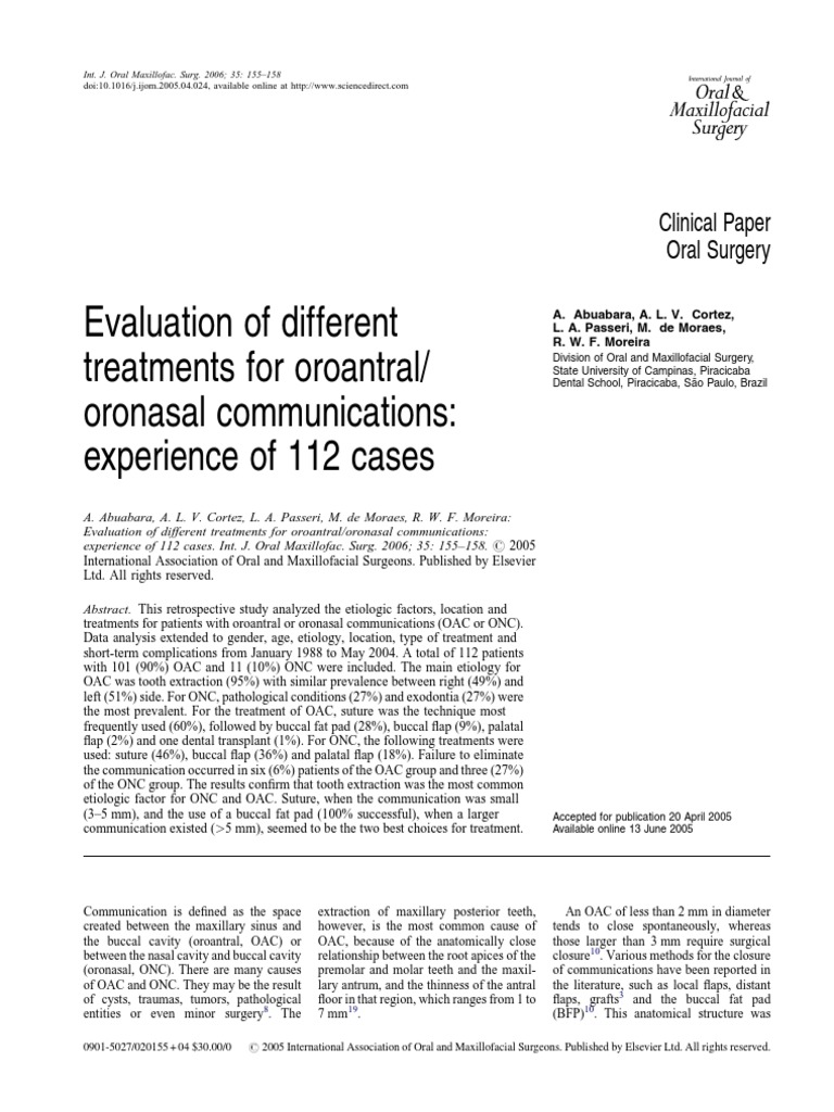 Evaluation of Different Treatments For Oroantral Oronasal ...