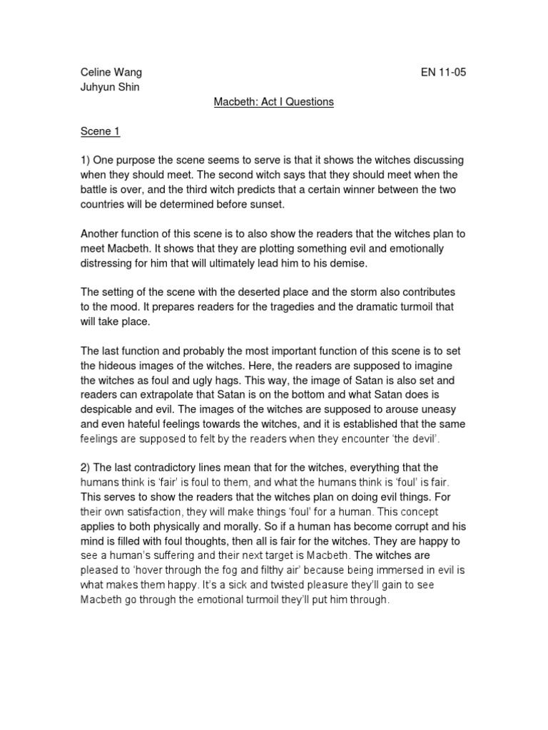 EN - Macbeth Act 1 Qs | PDF | Macbeth | Crime Thriller