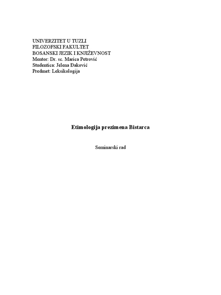 Etimologija Prezimena Bistarca | PDF