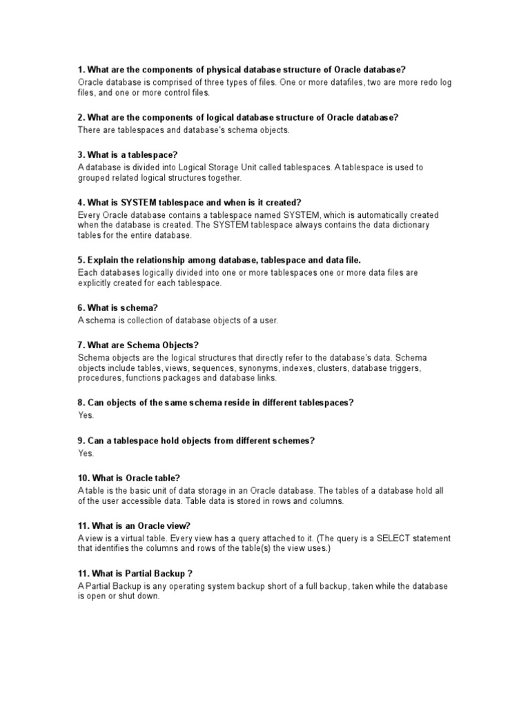 What Are The Components of Physical Database Structure of | PDF ...