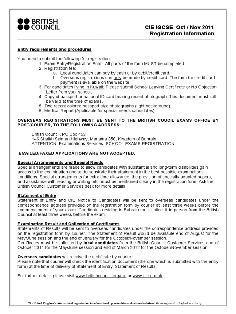 BH Registration Form Cie Igcse Nov 2011 | Download Free PDF | Business