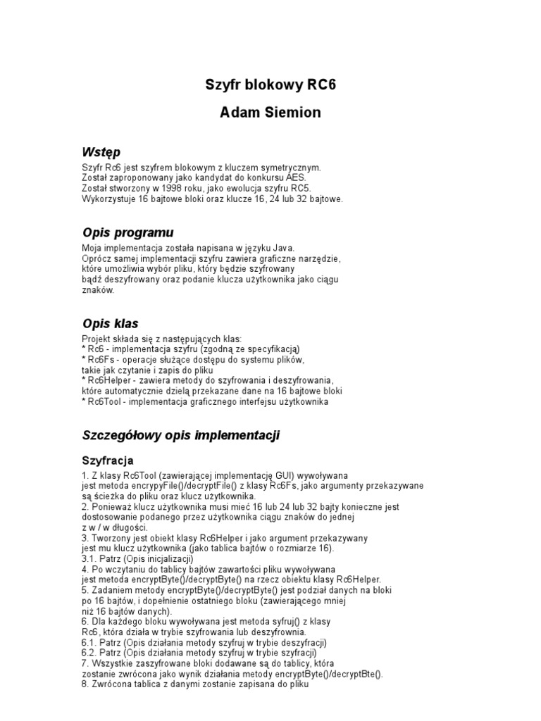Szyfr Blokowy RC6 | PDF