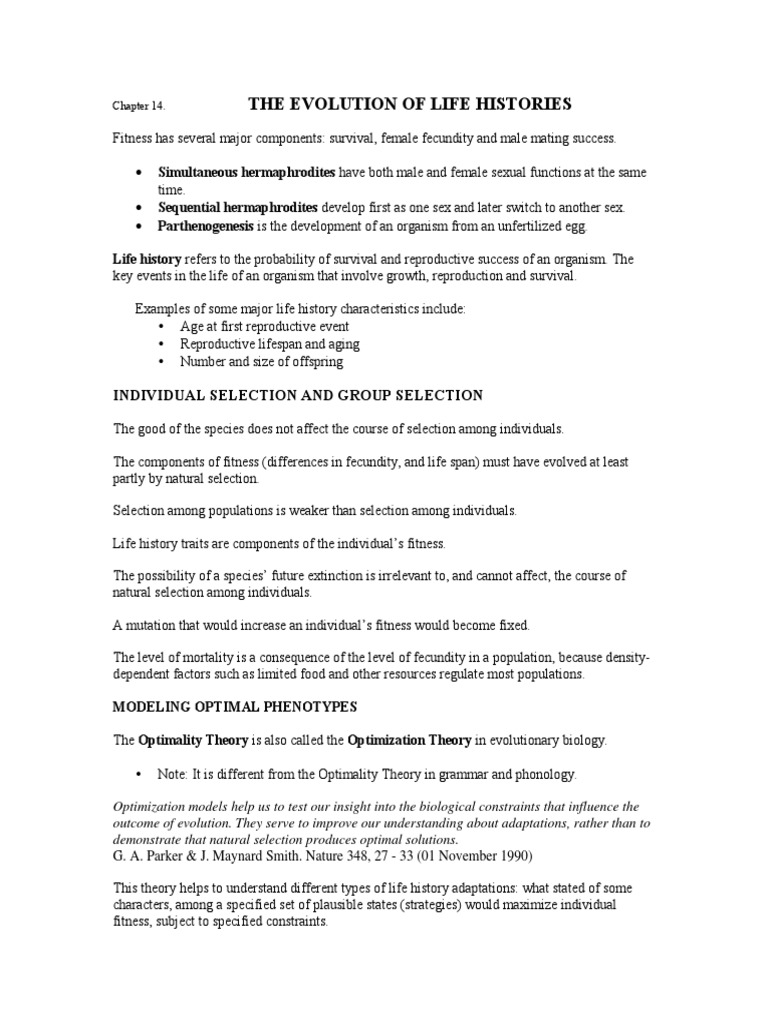 Evolution of Life Histories and Trade-Offs | PDF | Life Sciences ...