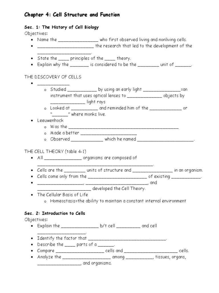 Chapter 4: Cell Structure and Function: Sec. 1: The History of Cell ...