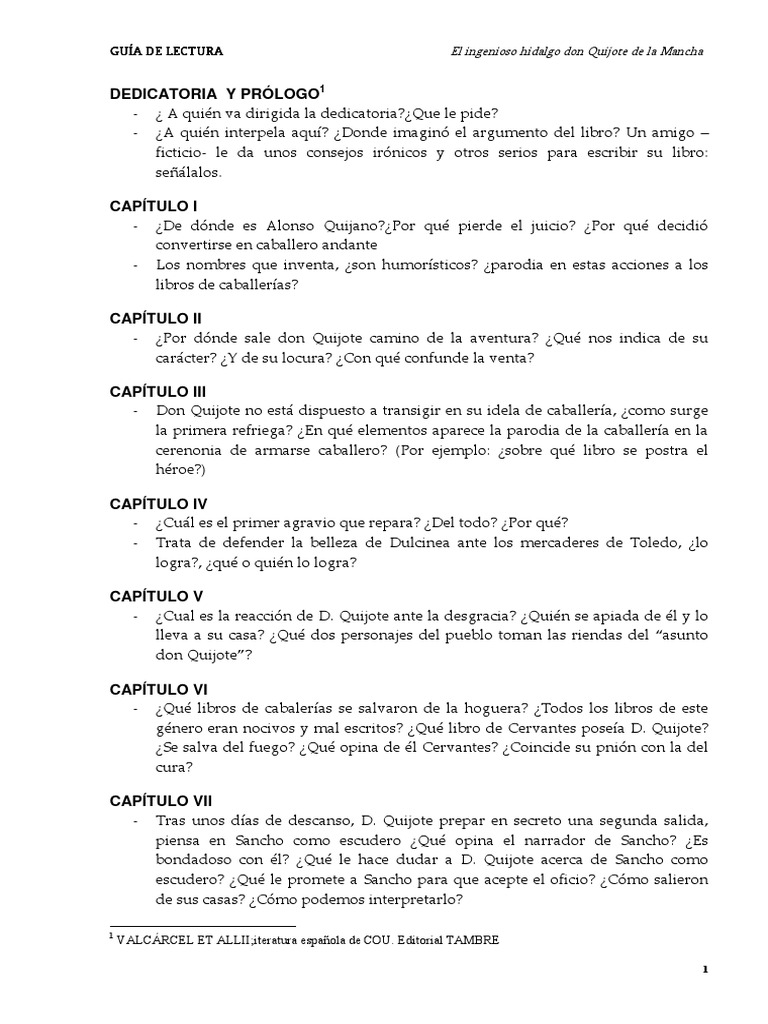 Guia de Lectura Quijote - PDF Helen Ballestero | PDF | Don Quijote ...