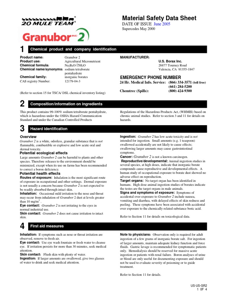 Hds-Granubor 2 Us Borax | PDF | Boron | Toxicity