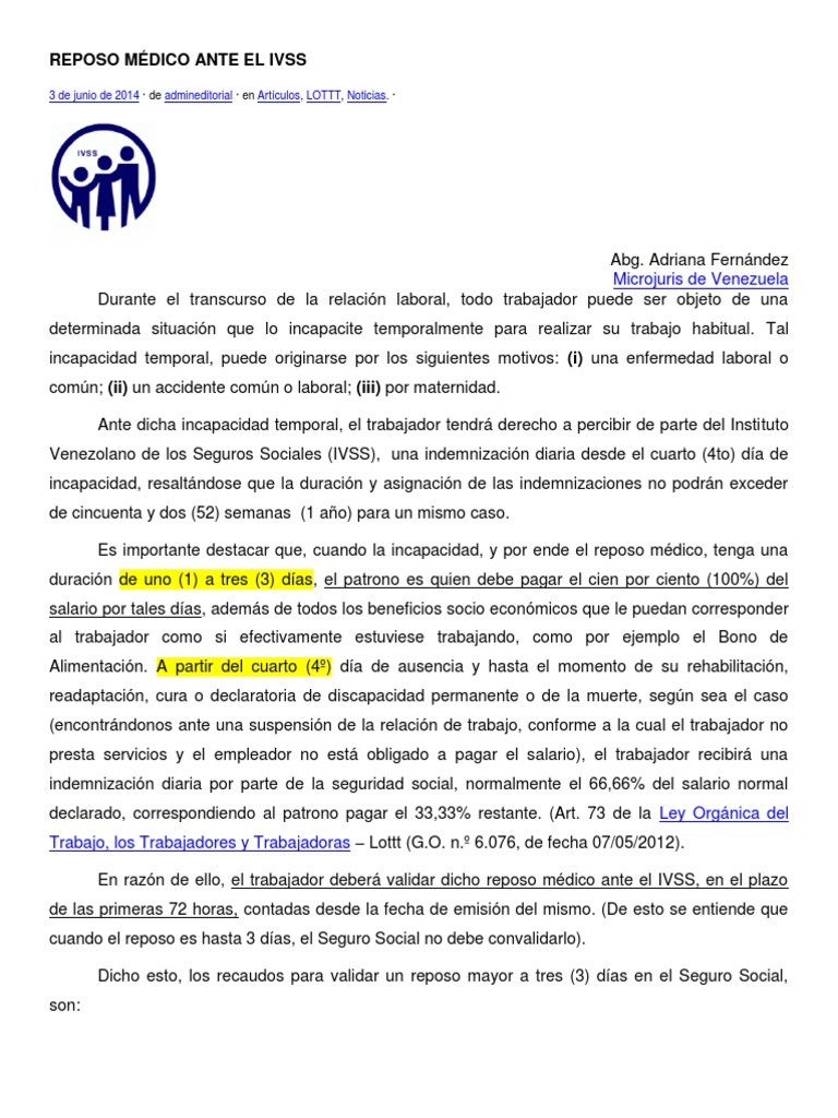Reposo Médico Ante El IVSS | Seguro | Salario | Prueba gratuita de 30 ...