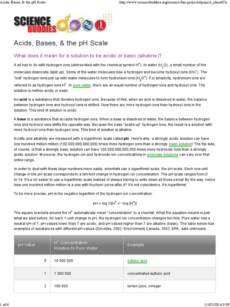 Acids, Bases, & The PH Scale PDF | PDF | Ph | Hydroxide