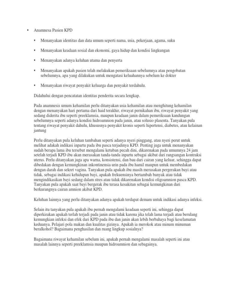 Anamnesis Pasien KPD | PDF