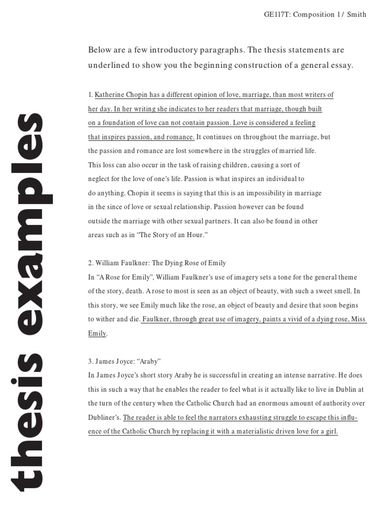 Below Are A Few Introductory Paragraphs. The Thesis Statements Are ...