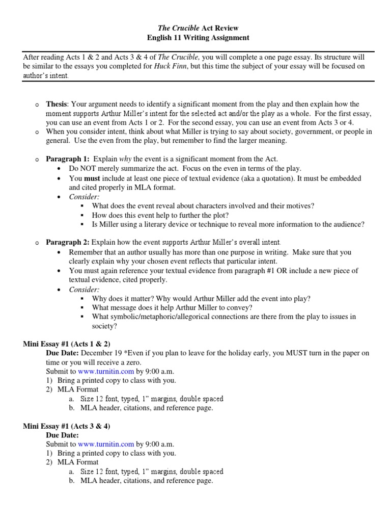 English 11 Writing Assignment: The Crucible Act Review | PDF | Essays ...